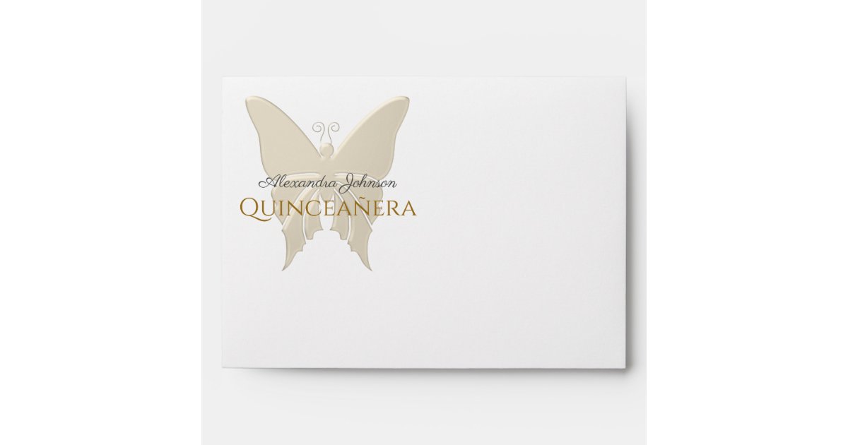 Elegant Gold Butterfly Monogram Quinceanera Envelope | Zazzle