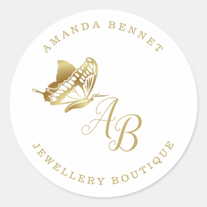 Elegant gold butterfly, monogramed classic round sticker | Zazzle.com