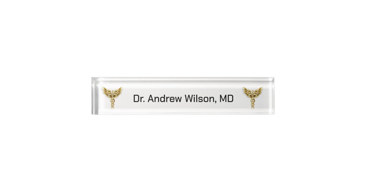 Elegant Gold Caduceus Medical Doctor Desk Name Plate | Zazzle