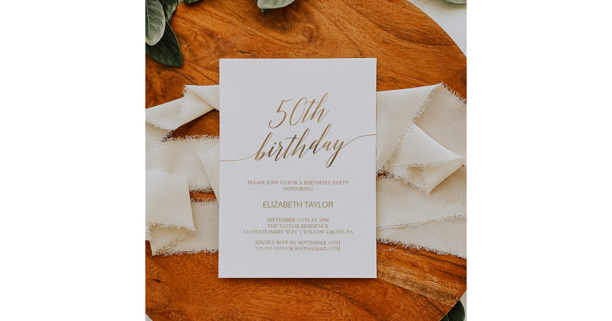 Elegant Gold Calligraphy 50th Birthday Invitation | Zazzle