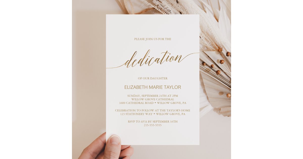 Elegant Gold Calligraphy Baby Dedication Invitation | Zazzle