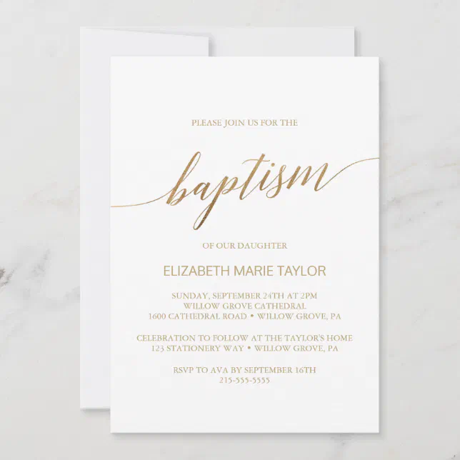 Elegant Gold Calligraphy Baptism Invitation | Zazzle