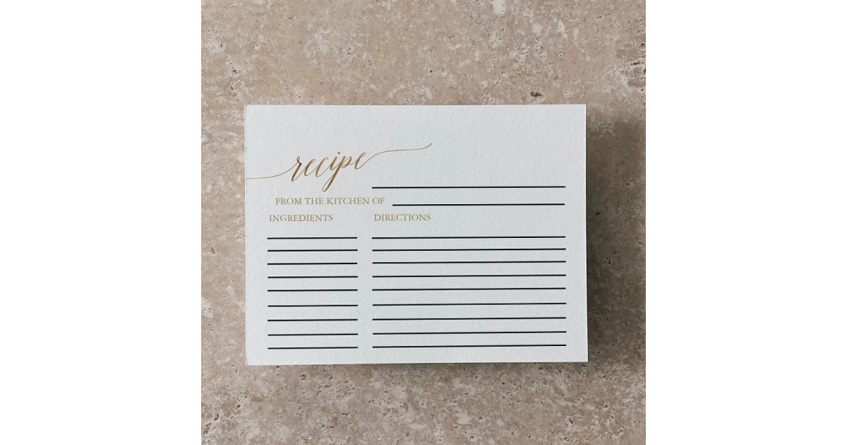 Elegant Gold Calligraphy Bridal Recipe Cards | Zazzle