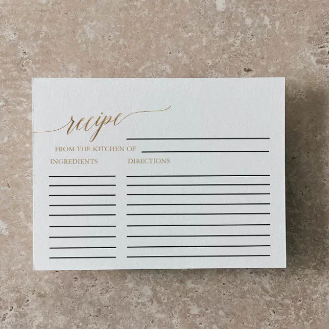 Elegant Gold Calligraphy Bridal Recipe Cards | Zazzle