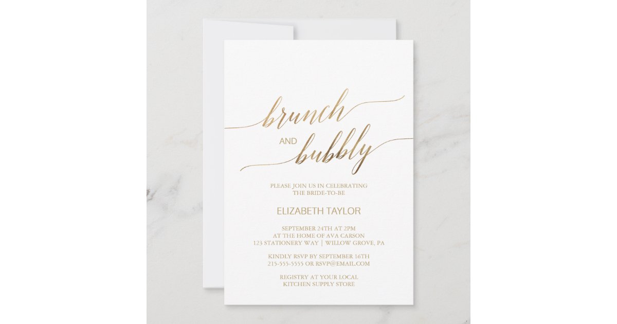 Elegant Gold Calligraphy Brunch & Bubbly Invitation | Zazzle