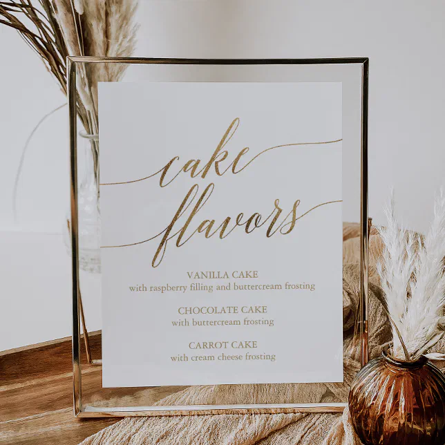 Elegant Gold Calligraphy Cake Flavors Sign | Zazzle