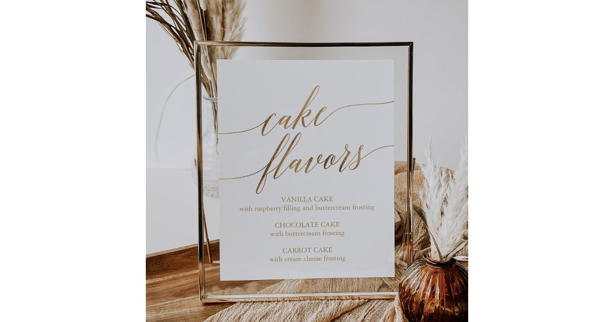 Elegant Gold Calligraphy Cake Flavors Sign | Zazzle