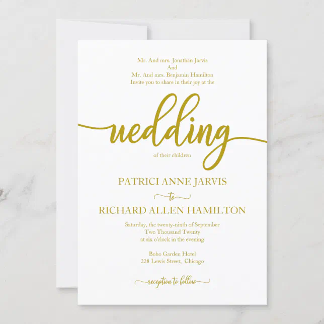 Elegant Gold Calligraphy Classic Wedding Invitation | Zazzle