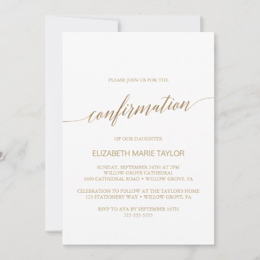 Elegant Gold Calligraphy Confirmation Invitation | Zazzle