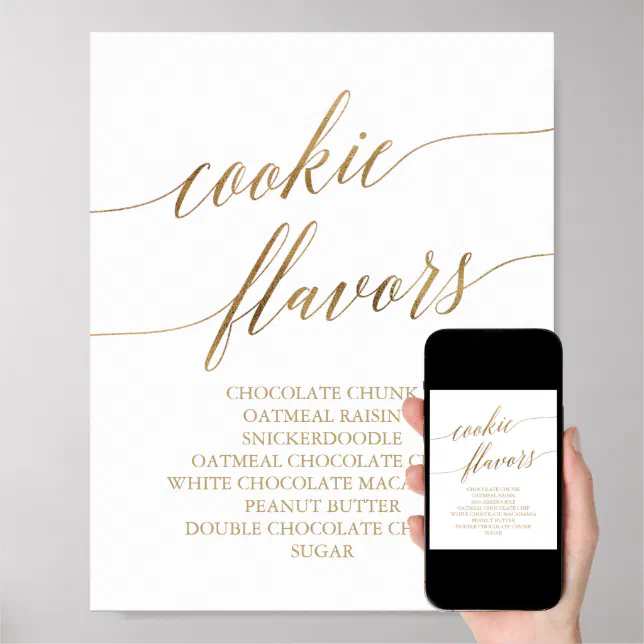 Elegant Gold Calligraphy Cookie Flavors Sign | Zazzle