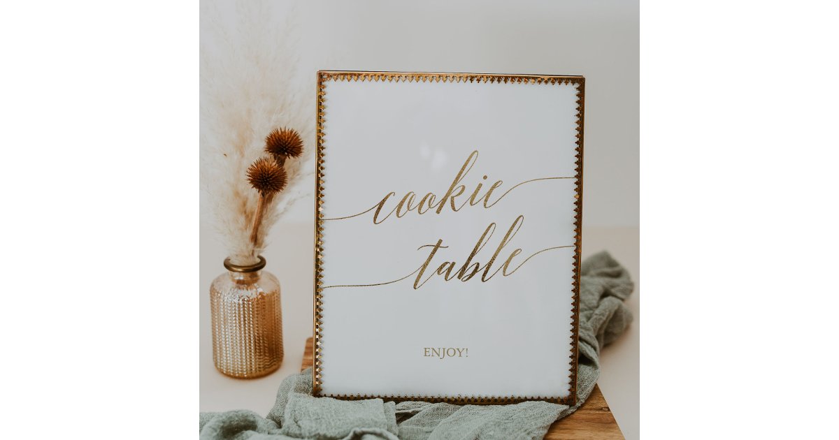 Elegant Gold Calligraphy Cookie Table Sign | Zazzle