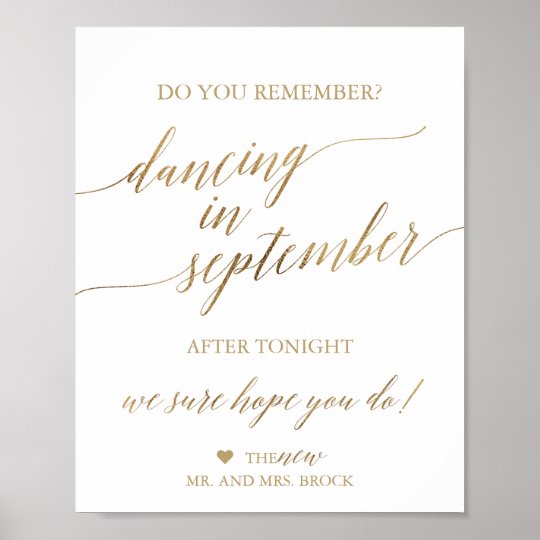 Elegant Gold Calligraphy Dancing In September Sign | Zazzle.com