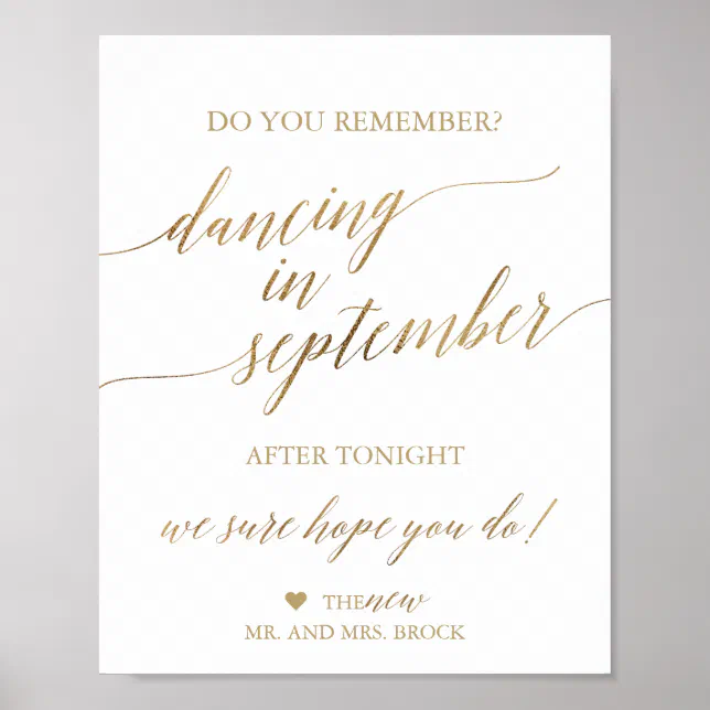 Elegant Gold Calligraphy Dancing In September Sign | Zazzle