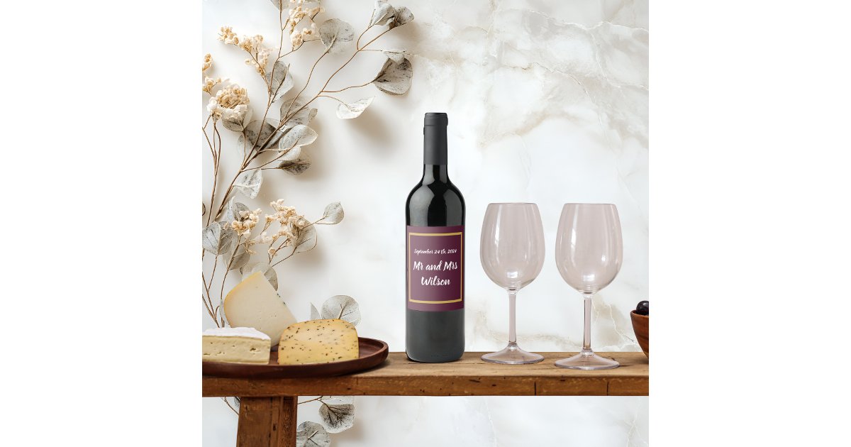 Elegant Gold Calligraphy Dark Purple Wine Labels | Zazzle
