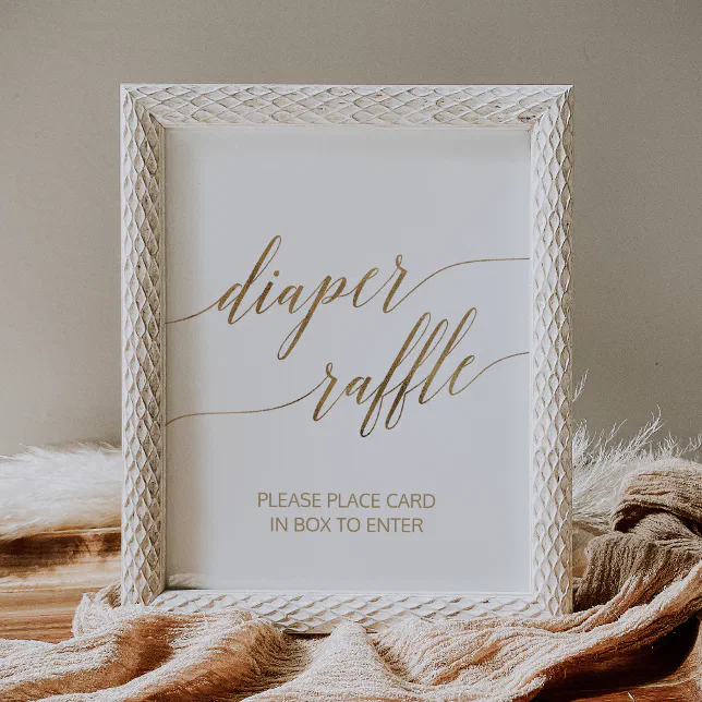 Elegant Gold Calligraphy Diaper Raffle Poster | Zazzle