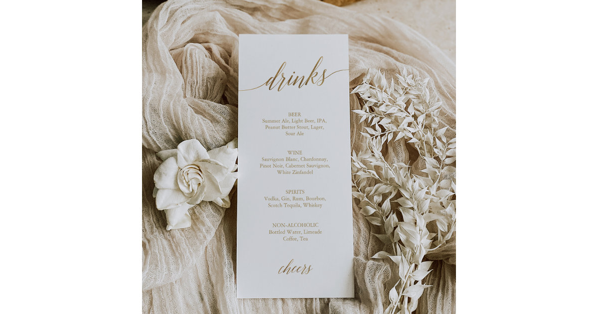 Elegant Gold Calligraphy Drink Menu Card | Zazzle