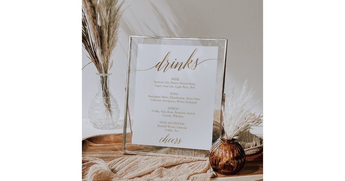 Elegant Gold Calligraphy Drink Menu Sign | Zazzle
