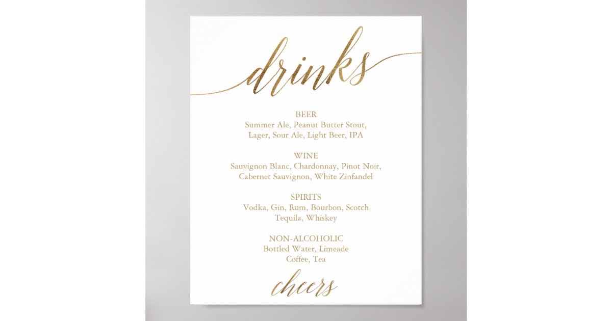 Elegant Gold Calligraphy Drink Menu Sign | Zazzle