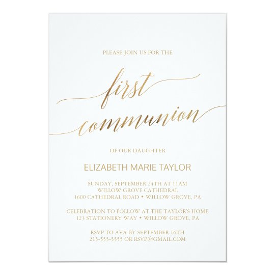 Elegant Gold Calligraphy First Communion Invitation | Zazzle.com