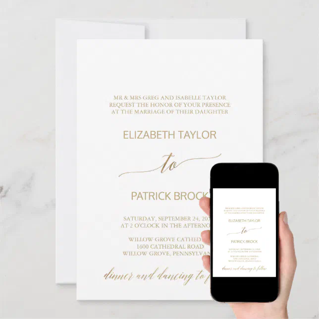 Elegant Gold Calligraphy Formal Wedding Invitation | Zazzle