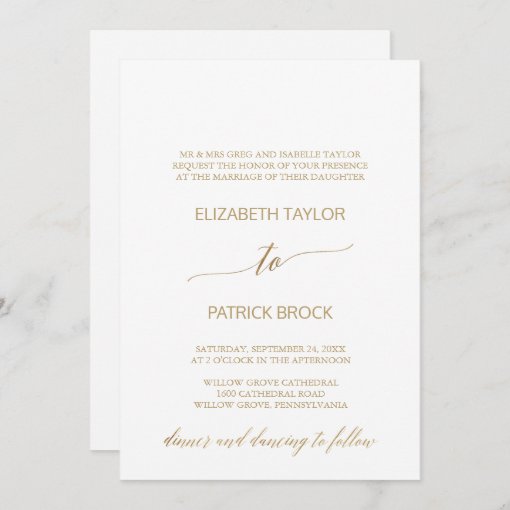 Elegant Gold Calligraphy Formal Wedding Invitation | Zazzle