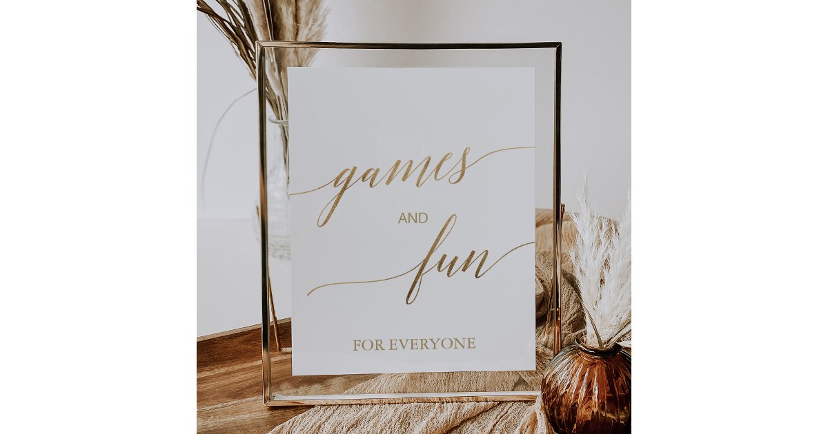 Elegant Gold Calligraphy Fun and Games Poster | Zazzle