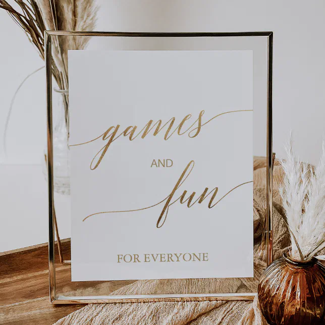 Elegant Gold Calligraphy Fun and Games Poster | Zazzle