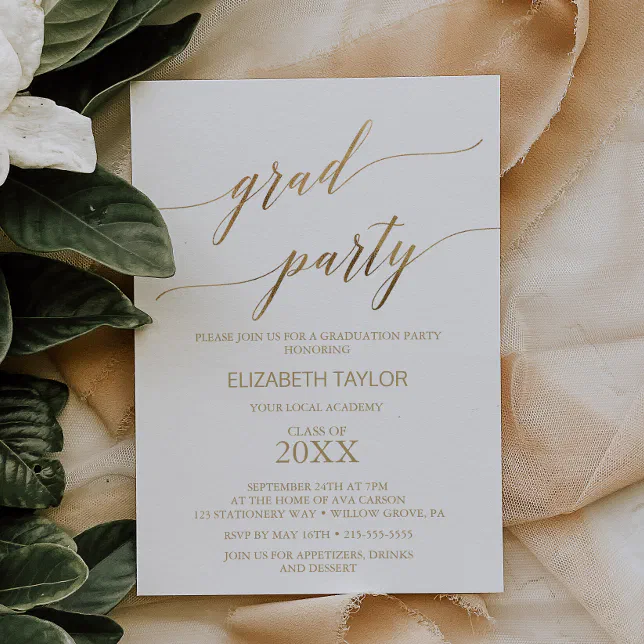 Elegant Gold Calligraphy Graduation Party Invitation | Zazzle