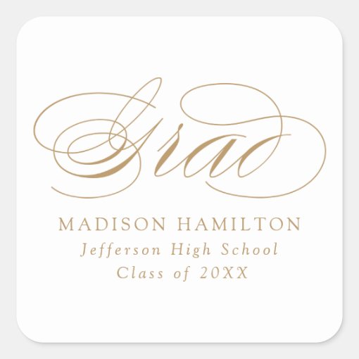 Elegant Gold Calligraphy Graduation Square Sticker | Zazzle