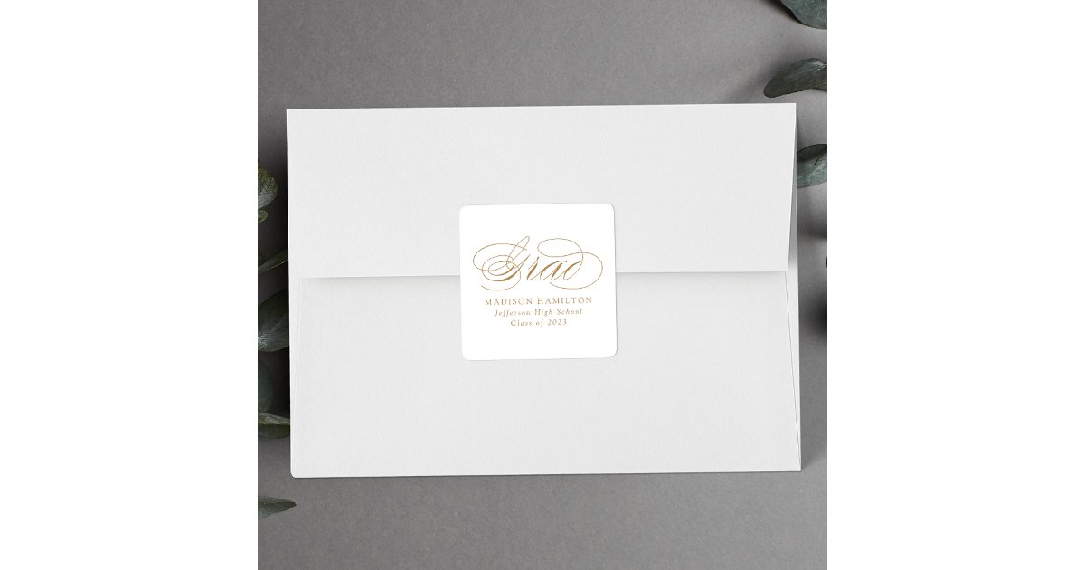 Elegant Gold Calligraphy Graduation Square Sticker | Zazzle