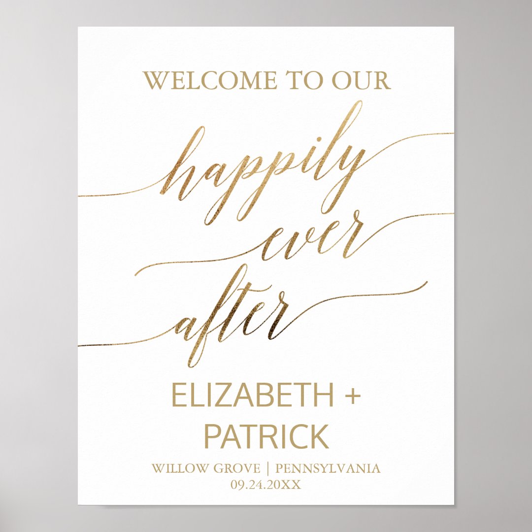 Elegant Gold Calligraphy Happily Ever After Sign | Zazzle