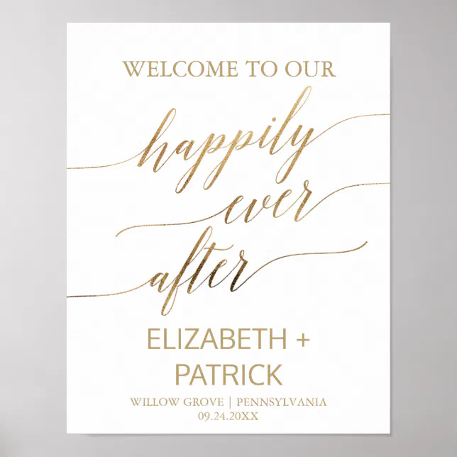 Elegant Gold Calligraphy Happily Ever After Sign | Zazzle