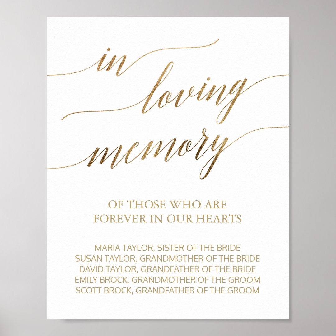 Elegant Gold Calligraphy In Loving Memory Sign | Zazzle