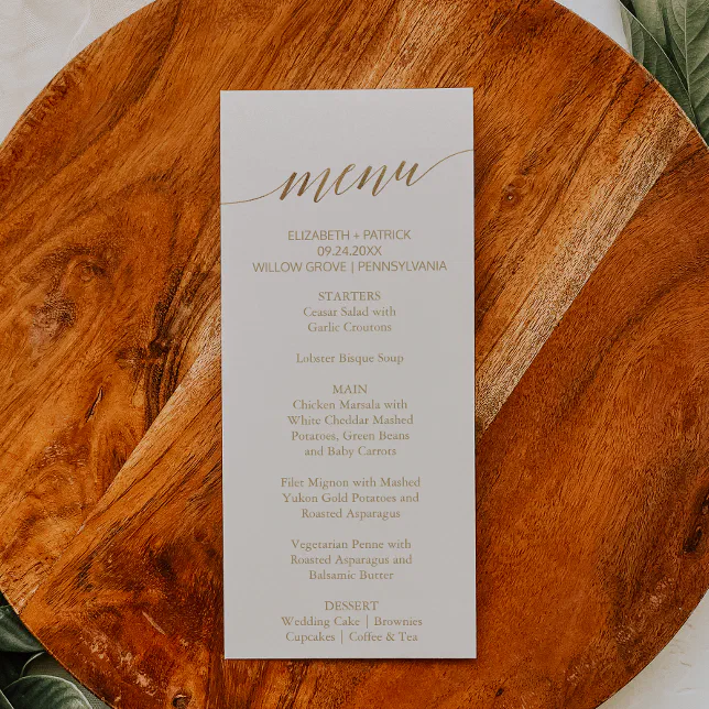 Elegant Gold Calligraphy | Ivory Dinner Menu Card | Zazzle