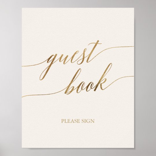 Elegant Gold Calligraphy | Ivory Guest Book Sign | Zazzle.com