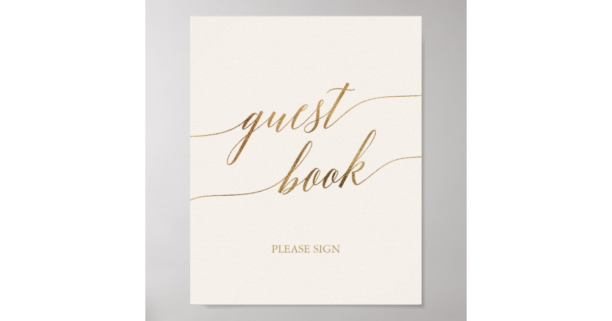 Elegant Gold Calligraphy | Ivory Guest Book Sign | Zazzle