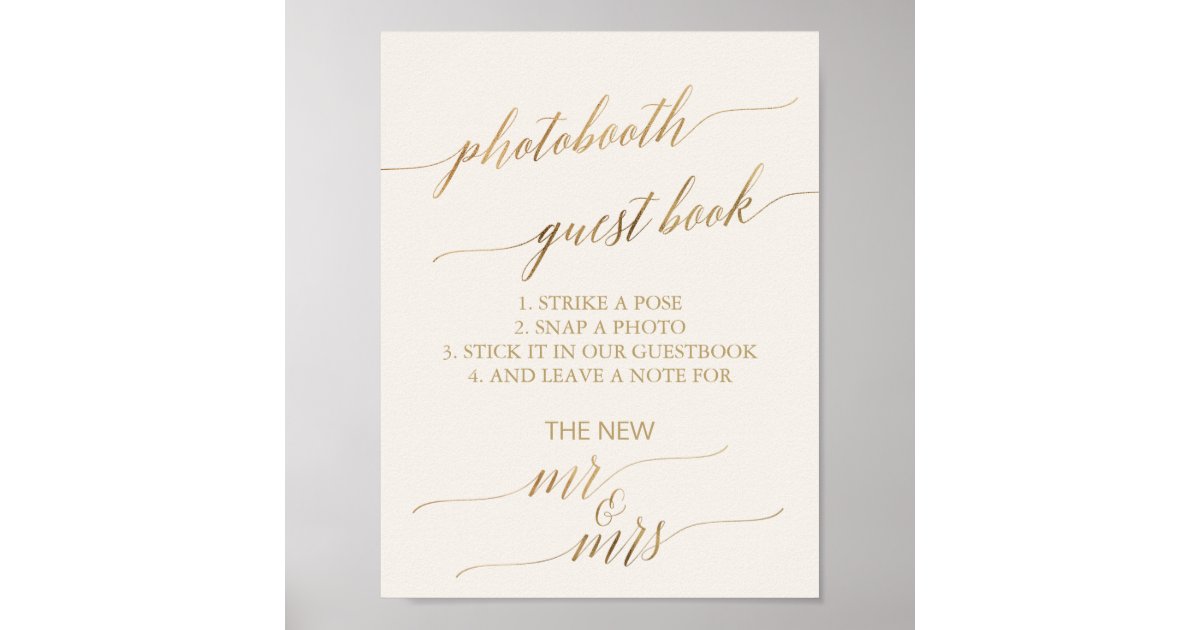 Elegant Gold Calligraphy Ivory Photo Guest Book | Zazzle
