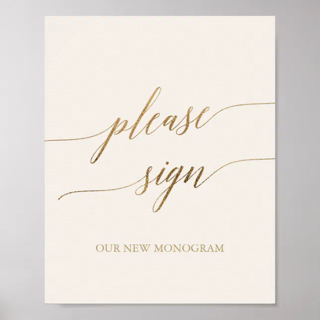 Elegant Gold Calligraphy Ivory Please Sign Poster | Zazzle