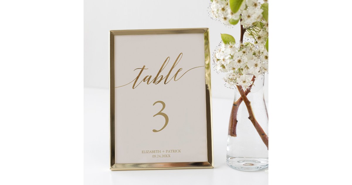 Elegant Gold Calligraphy | Ivory Table Number | Zazzle