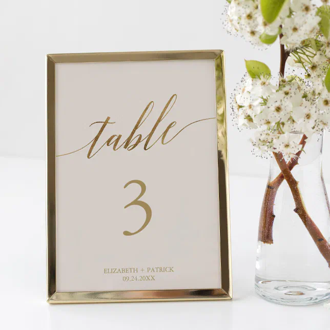 Elegant Gold Calligraphy | Ivory Table Number | Zazzle