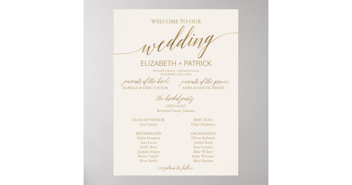 Elegant Gold Calligraphy | Ivory Wedding Program Poster | Zazzle