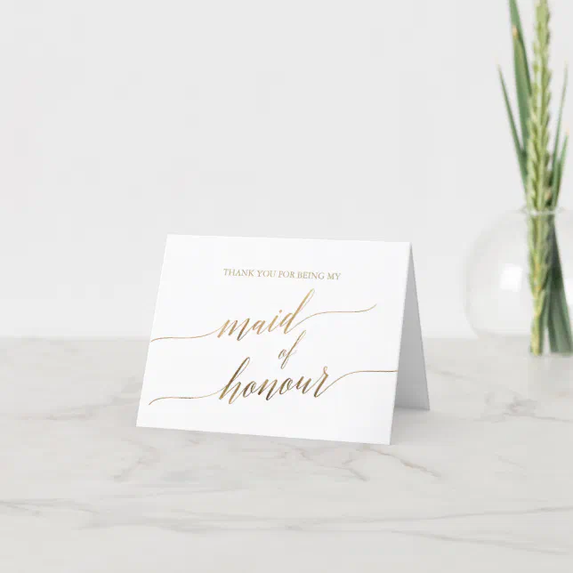 Elegant Gold Calligraphy Maid of Honour Thank You Card | Zazzle
