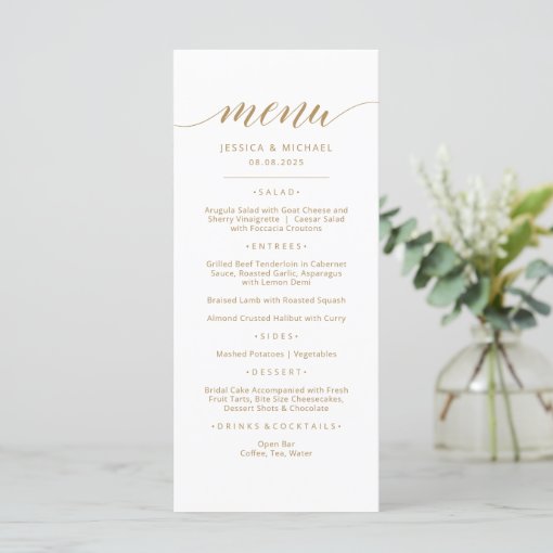 Elegant Gold Calligraphy Menu Card | Zazzle