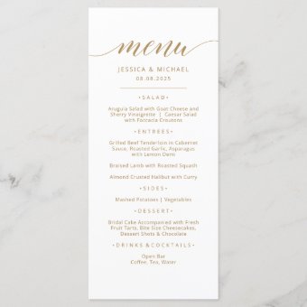 Elegant Gold Calligraphy Menu Card | Zazzle