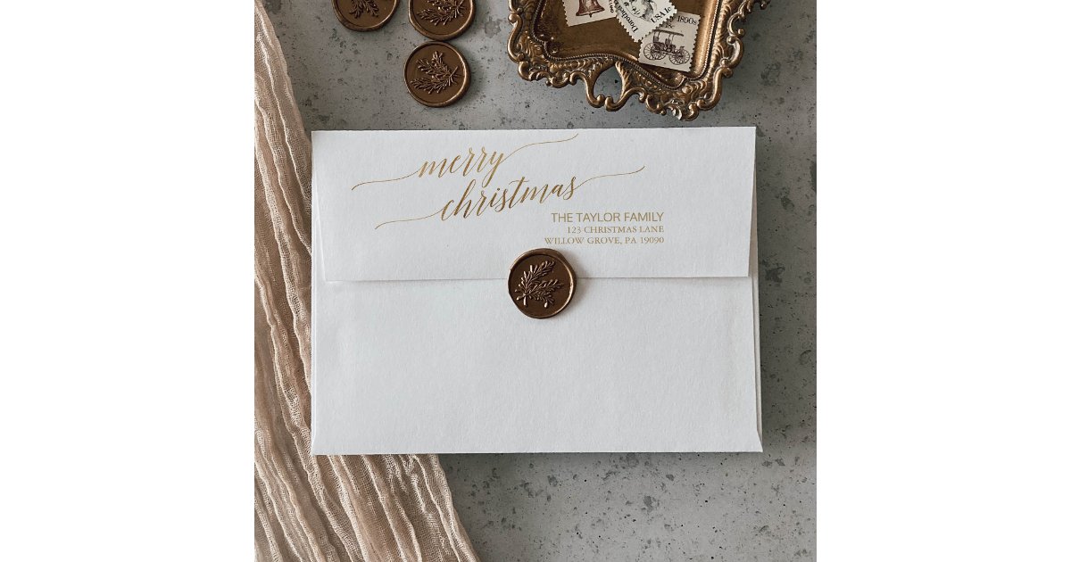Elegant Gold Calligraphy Merry Christmas Envelope | Zazzle