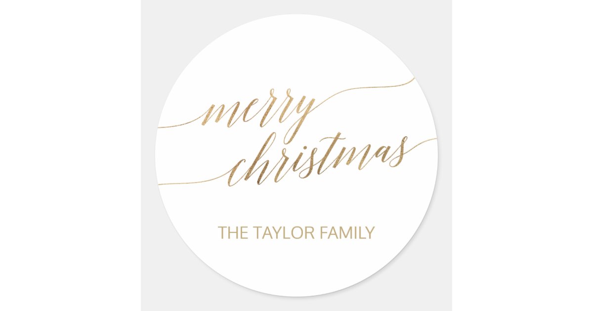 Elegant Gold Calligraphy Merry Christmas Gift Classic Round Sticker ...
