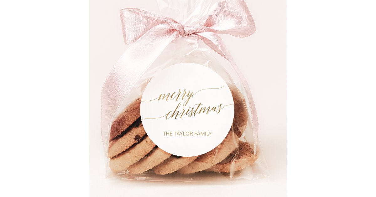 Elegant Gold Calligraphy Merry Christmas Gift Classic Round Sticker ...