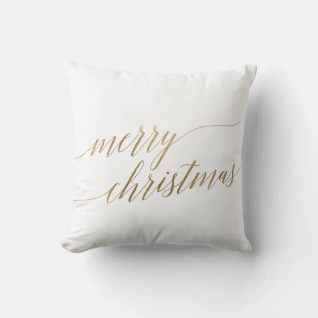 Elegant Gold Calligraphy Merry Christmas Throw Pillow | Zazzle