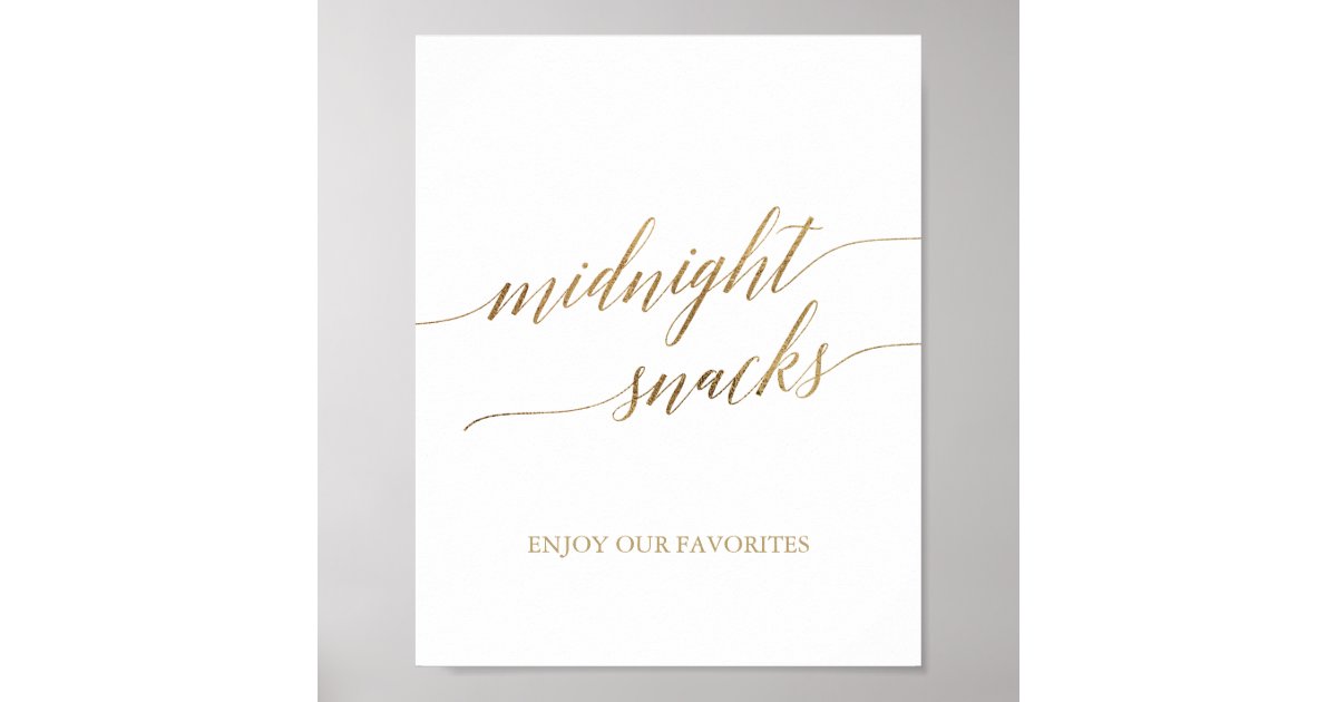 Elegant Gold Calligraphy Midnight Snacks Sign | Zazzle