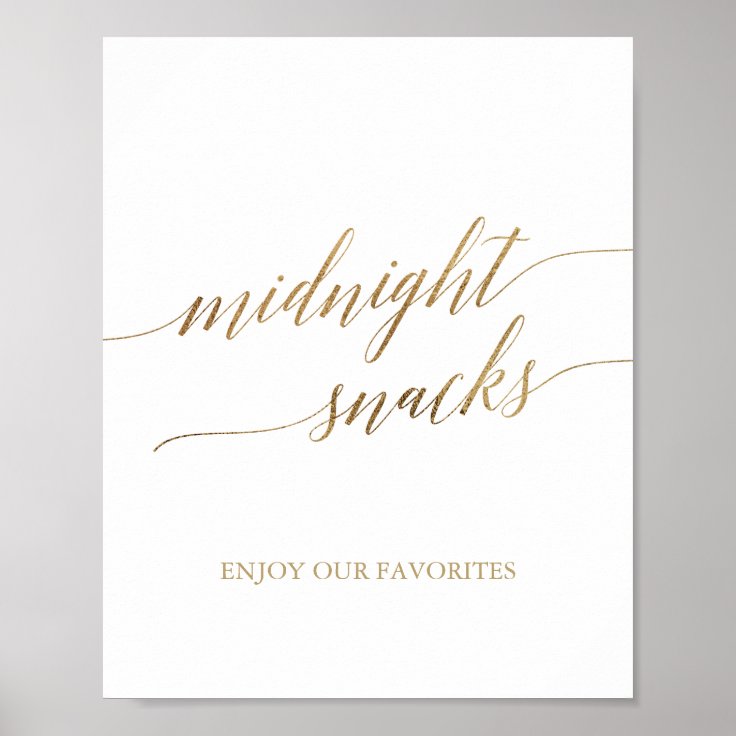 Elegant Gold Calligraphy Midnight Snacks Sign | Zazzle